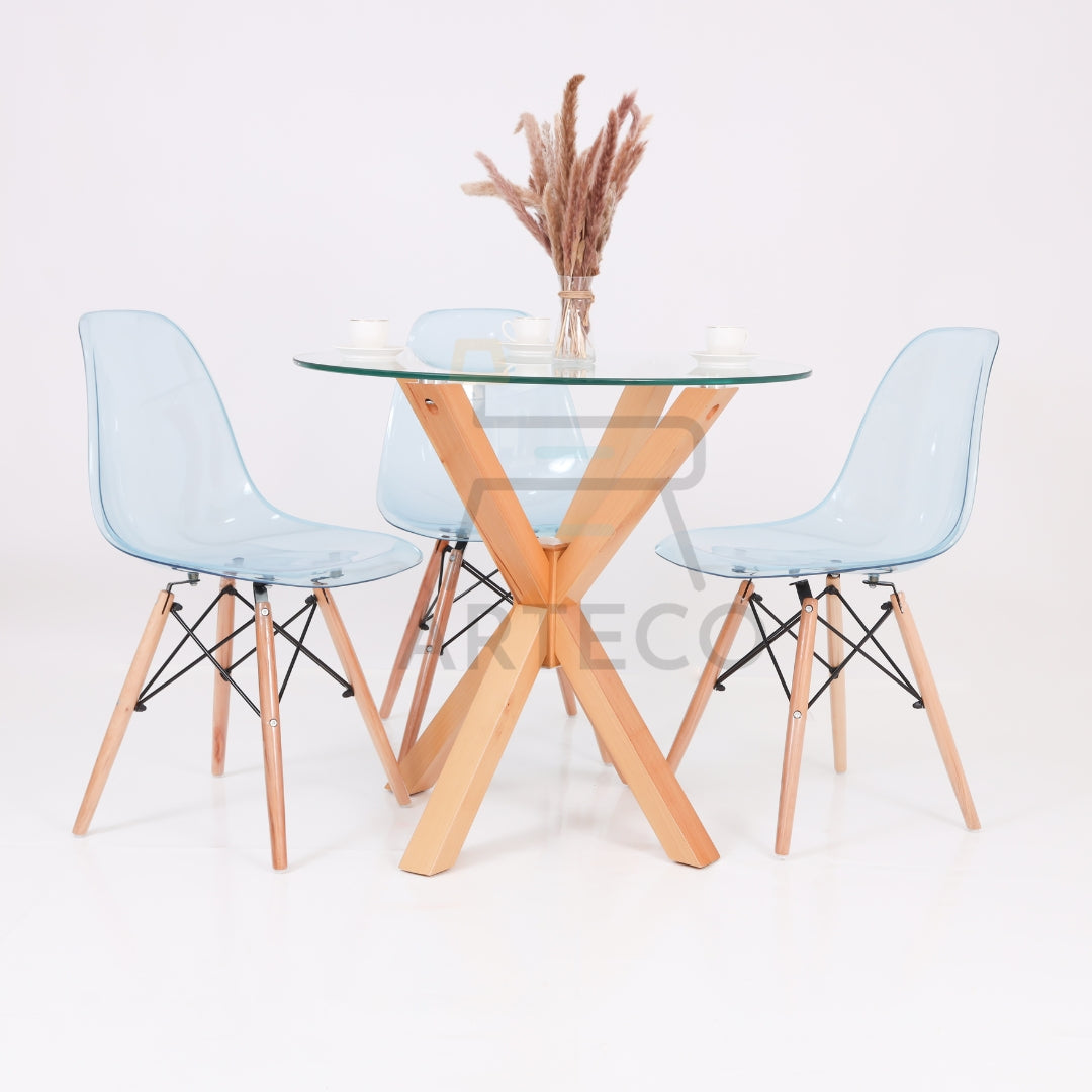 Vitrio – Table en Verre Et 3 Chaises Transparantes – ARTECO MAROC